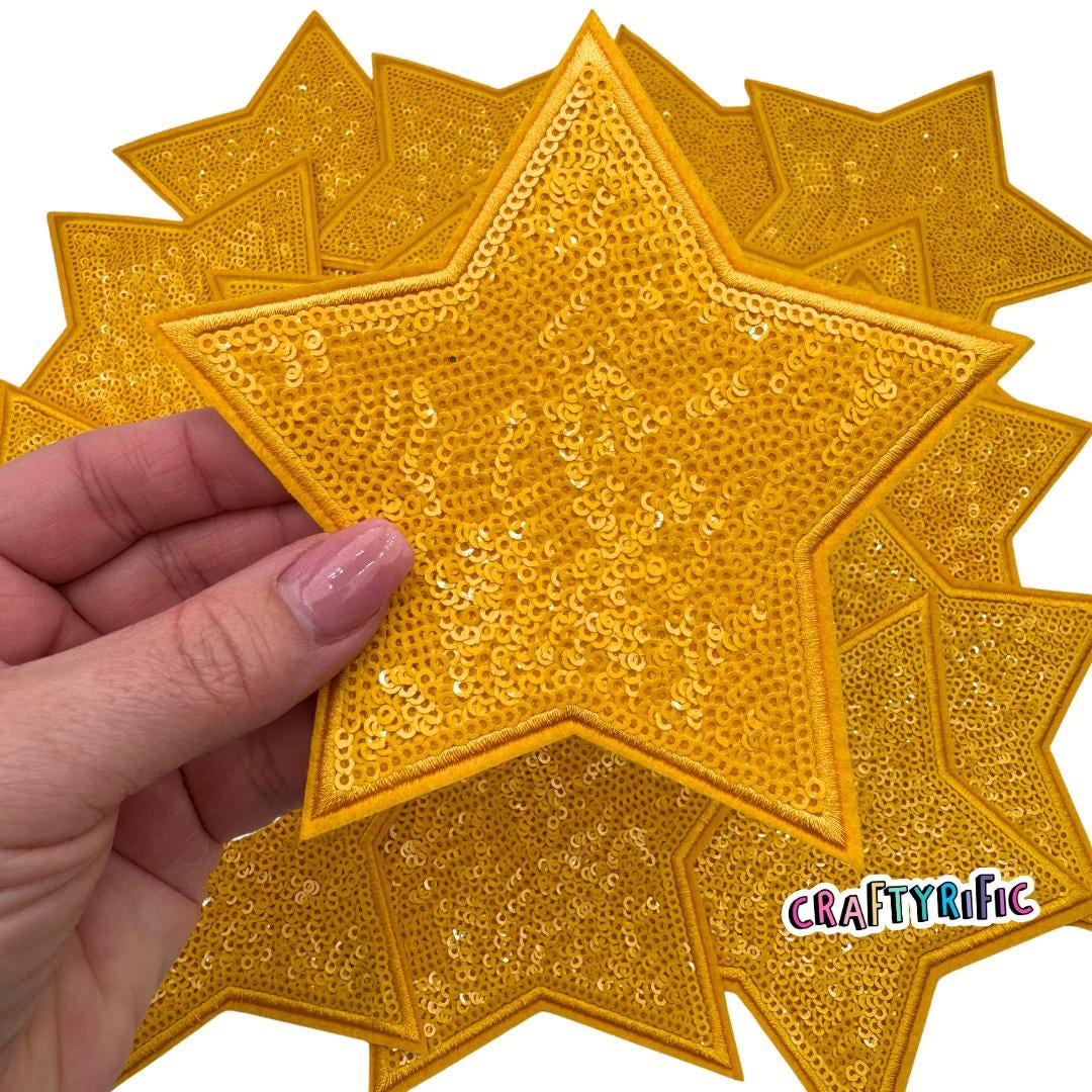 Yellow Star Patch, Sequin Star Patch, 5" Inch Star Patch, Iron on Patch ...