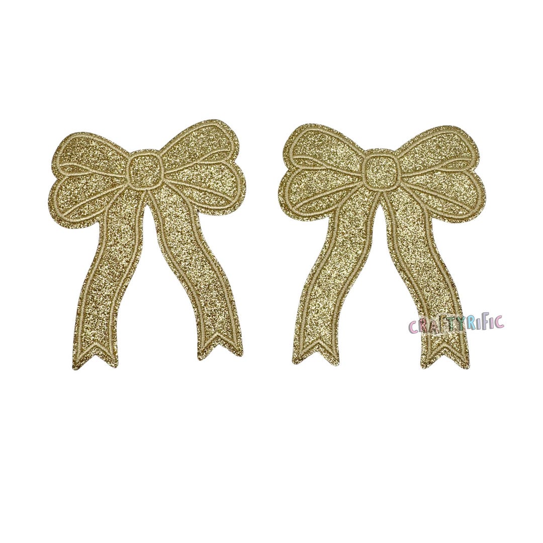 Gold Glitter Side Bow Patch Set of 2, Iron on Side Bows for Shirts ...