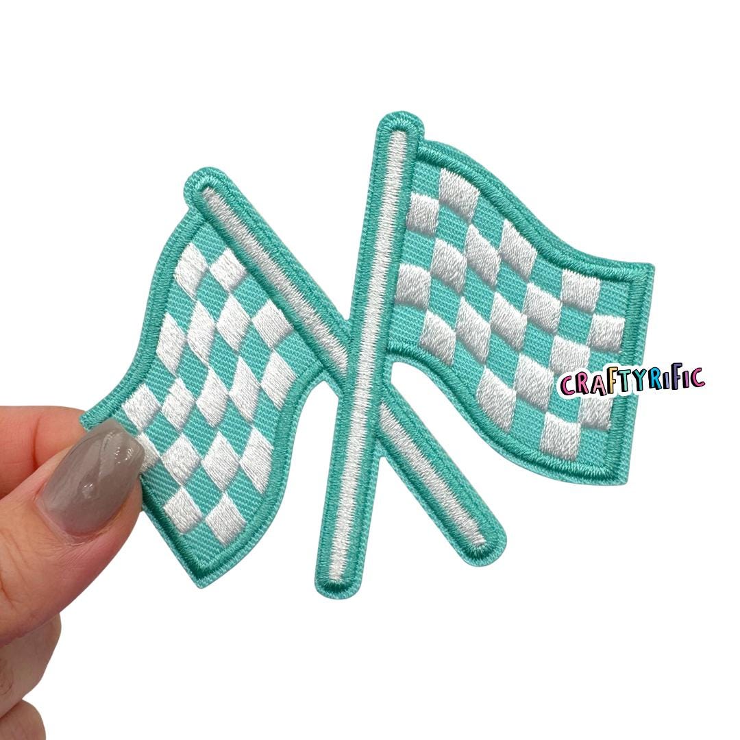 Teal Blue Checkered Flag Patch, Racing Patch, Race Car Patch, Preppy ...