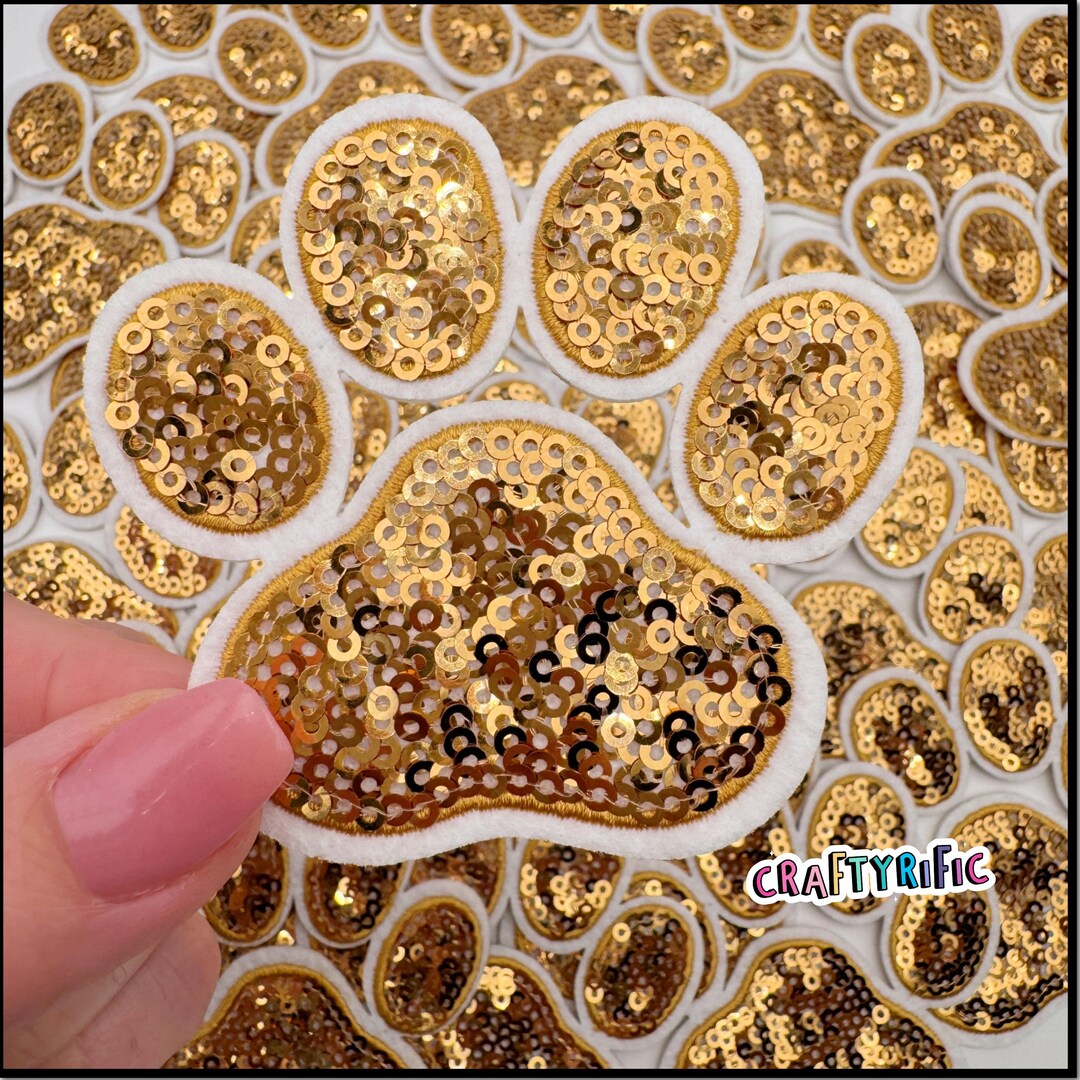 Gold Paw Patch, Sequin Paw Patch, Iron on Patch, Game Day Patch, Mascot ...