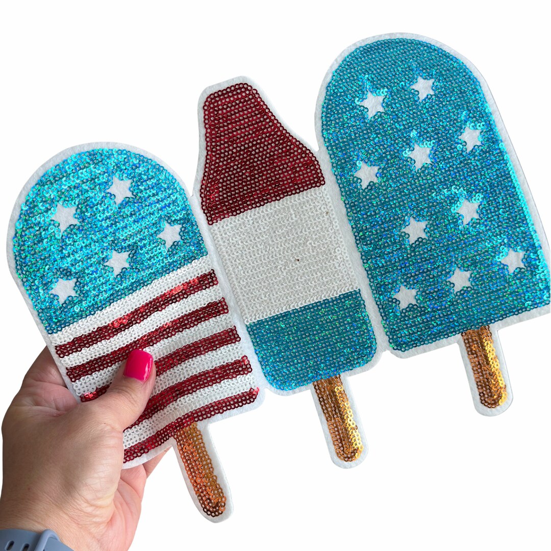 Popsicle Chenille Iron on Patch, 4th of July Patches, Patriotic Patch, Summer Themed Iron on ...