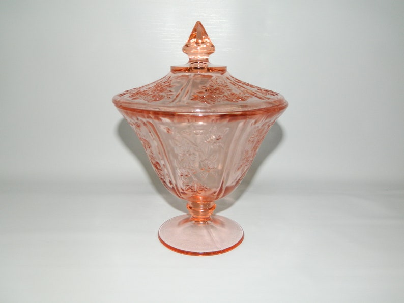 Vintage Pink Depression Glass sharon Cabbage Rose Candy Dish or Jar ...