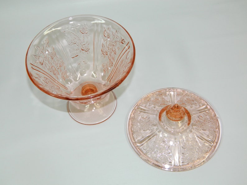 Vintage Pink Depression Glass sharon Cabbage Rose Candy Dish or Jar ...
