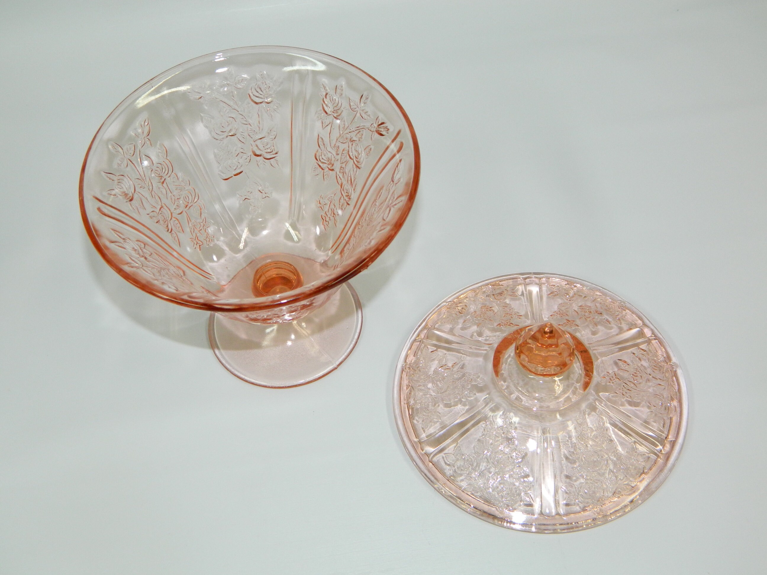 Vintage Pink Depression Glass sharon Cabbage Rose Candy Dish or Jar ...