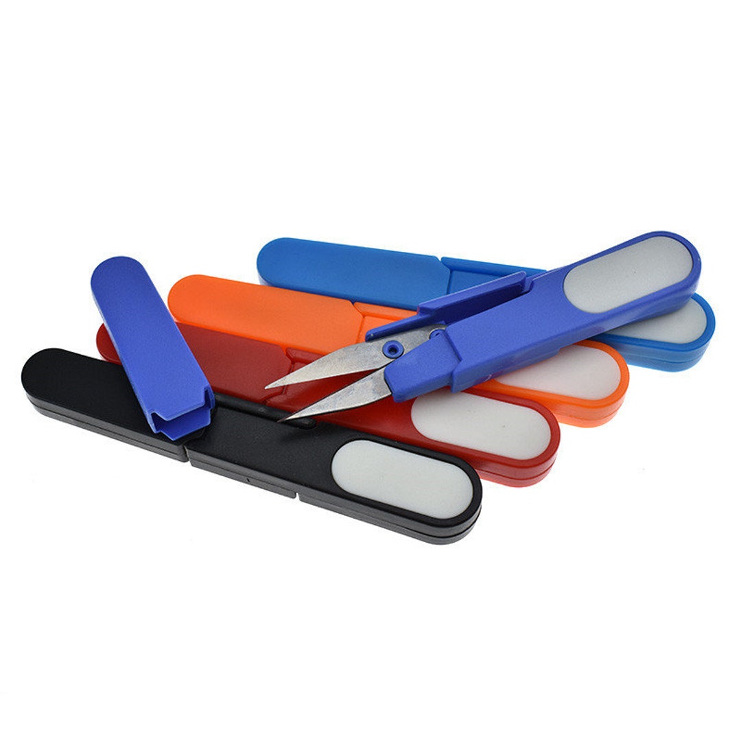 U Shape Cross Stitch Scissors DIY Portable Lid Safety Plastic Handle ...