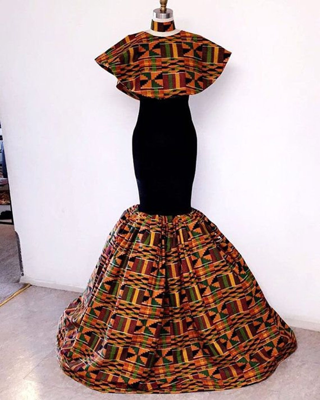 African Kente Long Dress, African Women's Dress, Dashiki Prom Dress ...