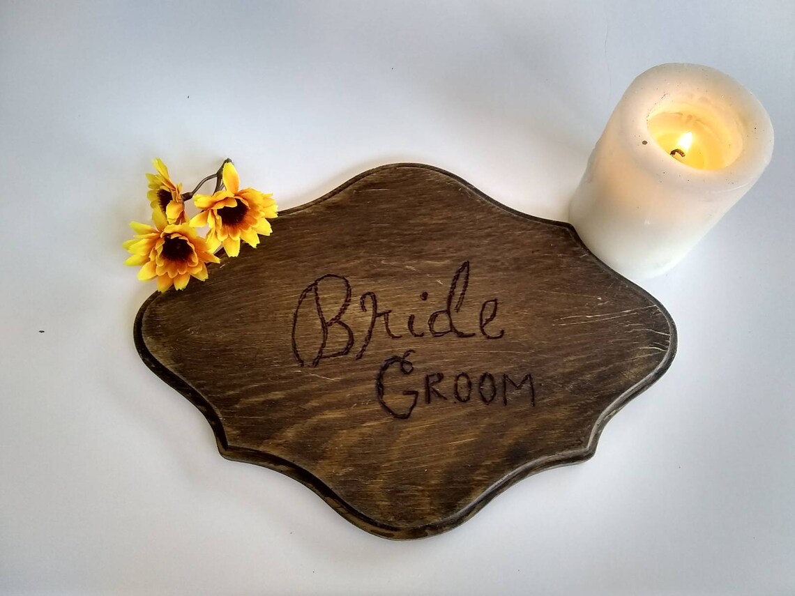 Hand Wood Burned Bride and Groom Sweetheart Table Signs, Rustic Wedding ...