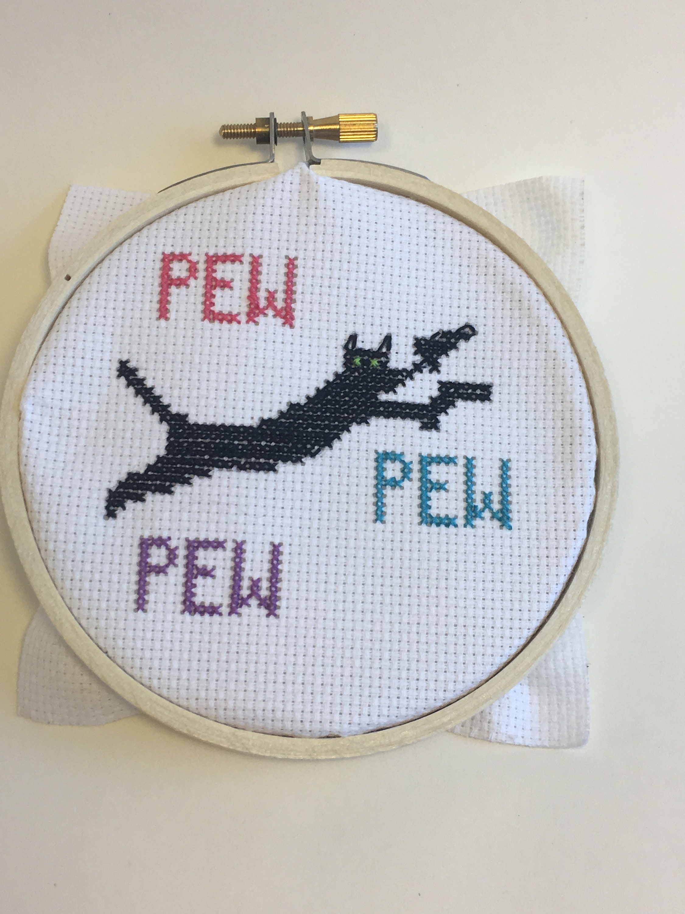 Pew Pew Pew Leaping Black Cat With Two Guns Cross-stitch With - Etsy