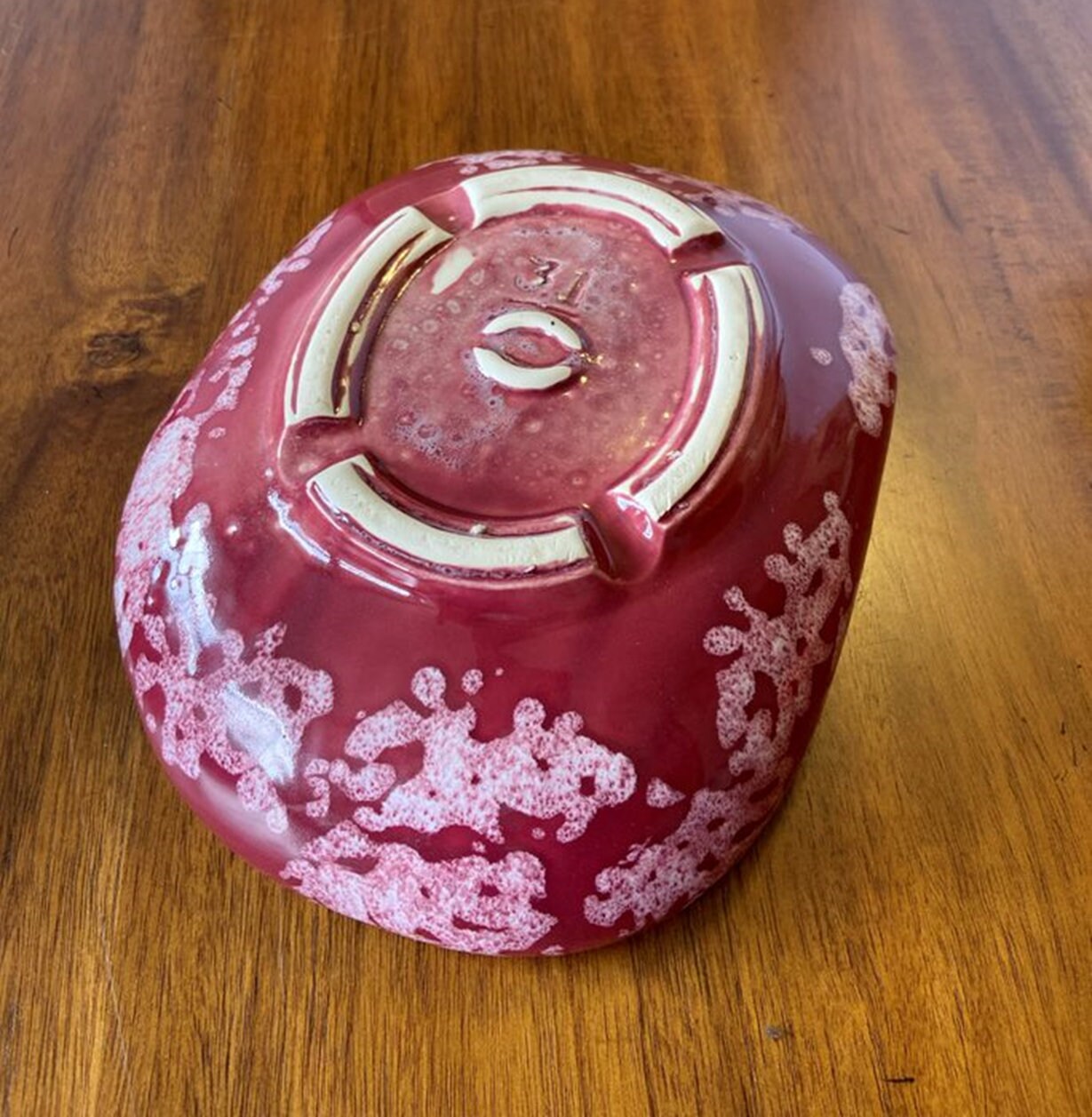 Vintage USA Pottery Rolled Edge Maroon/magenta Planter With White Drip ...