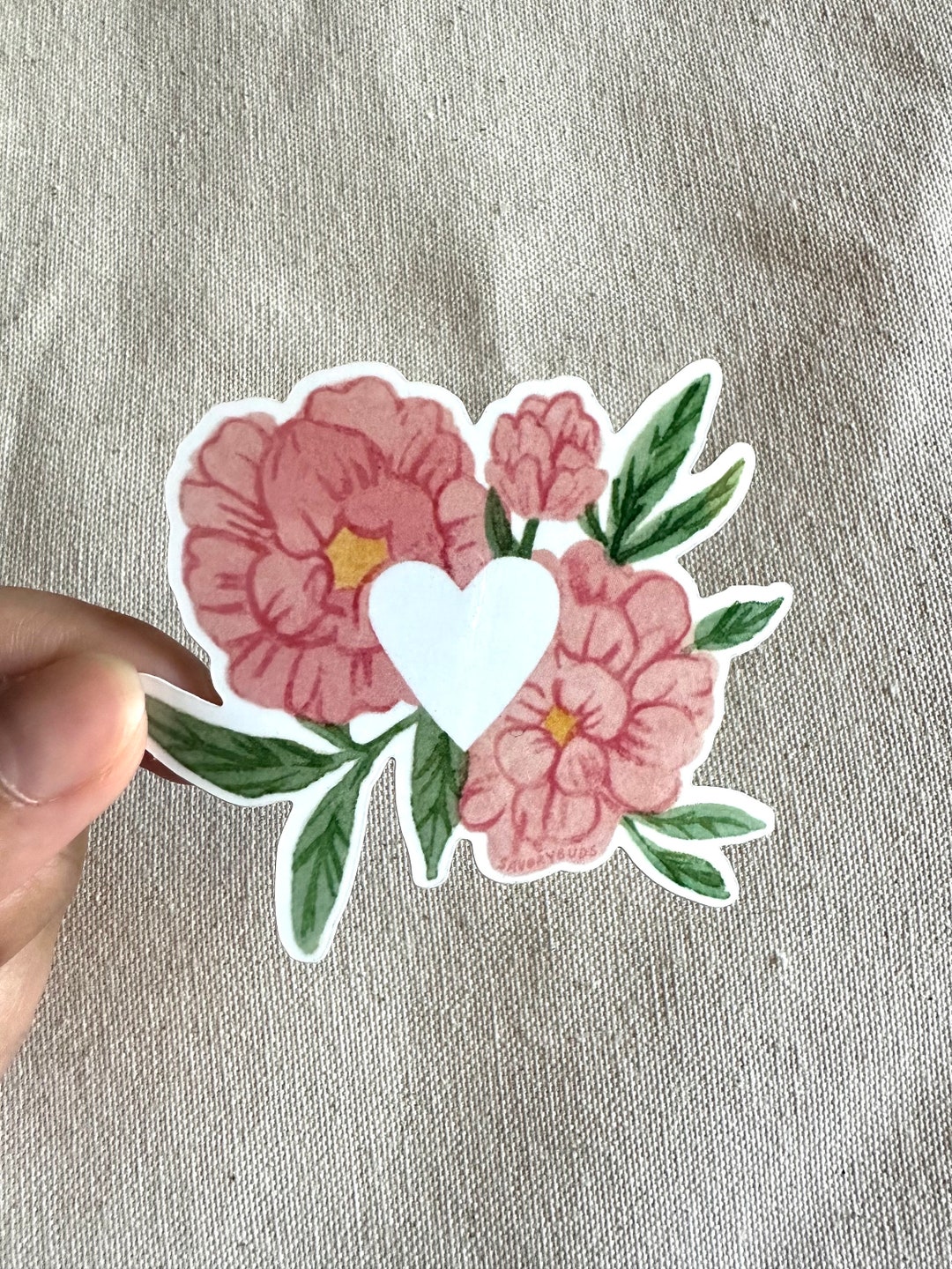 Pink Peony Heart | Glossy Weatherproof Vinyl Sticker - Etsy