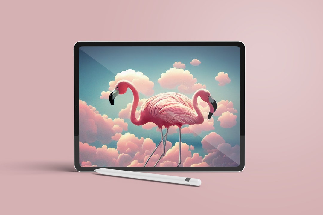 Pink Flamingo Kawaii iPad Wallpaper Background INSTANT DOWNLOAD - Cute ...