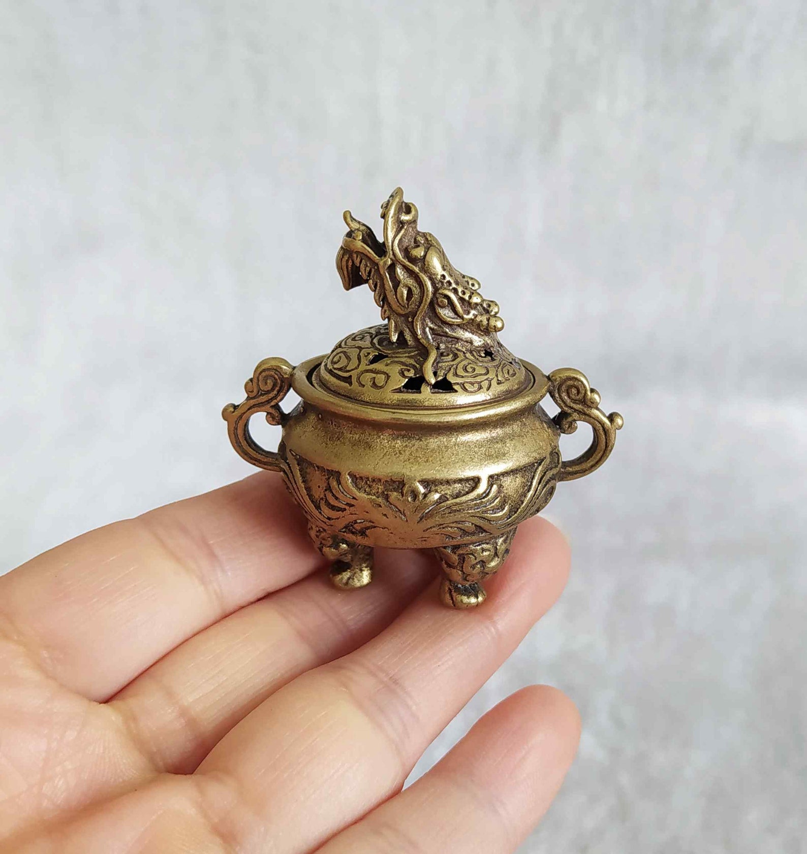 Antique Brass Hand Carved Mini Dragon Head Incense Burner - Etsy
