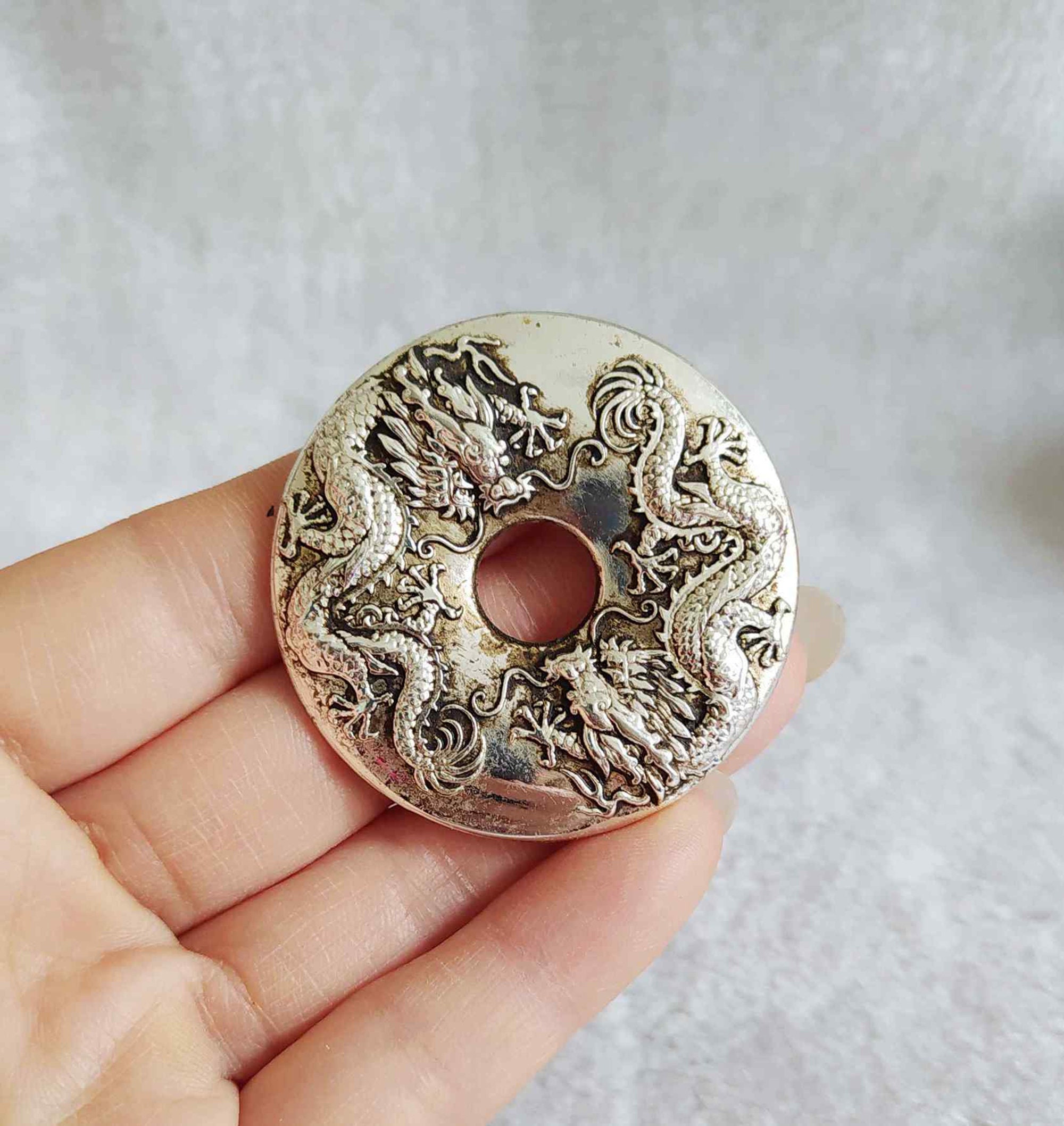 Antique Tibet Sliver Dragon Phoenix Pendant E2717 | Etsy