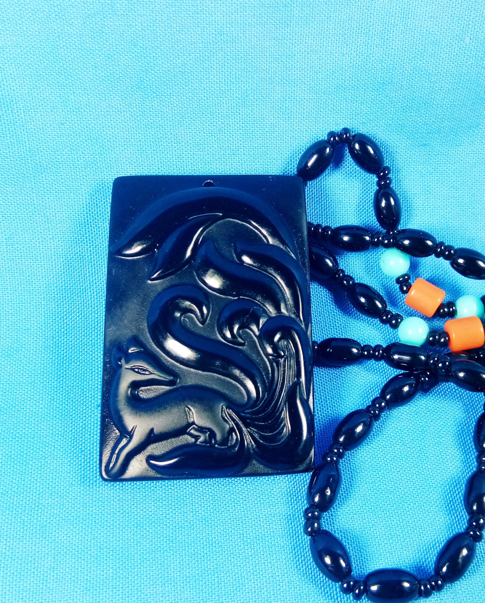 Natural Obsidian Carved Nine-tailed Fox Amulet Pendant It is - Etsy