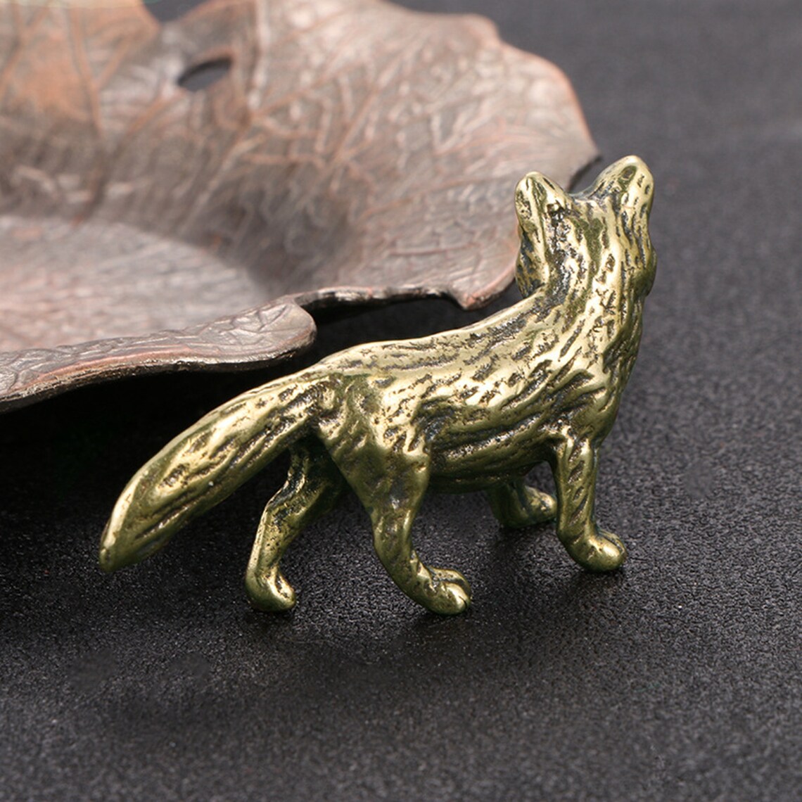 2 Pce Antique Brass Hand Carved Small Fox Statue Home - Etsy