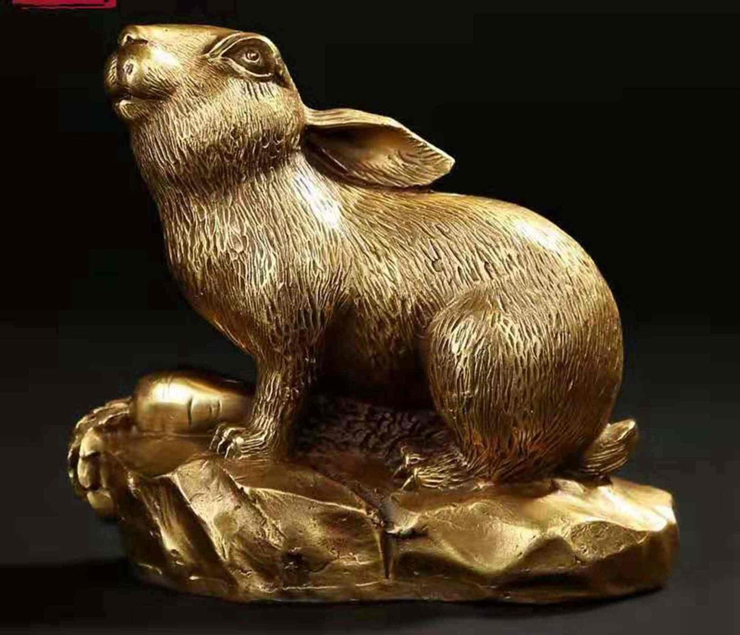 Big China Brass Carved Rabbit Statue, Home Decoration ,antique ...