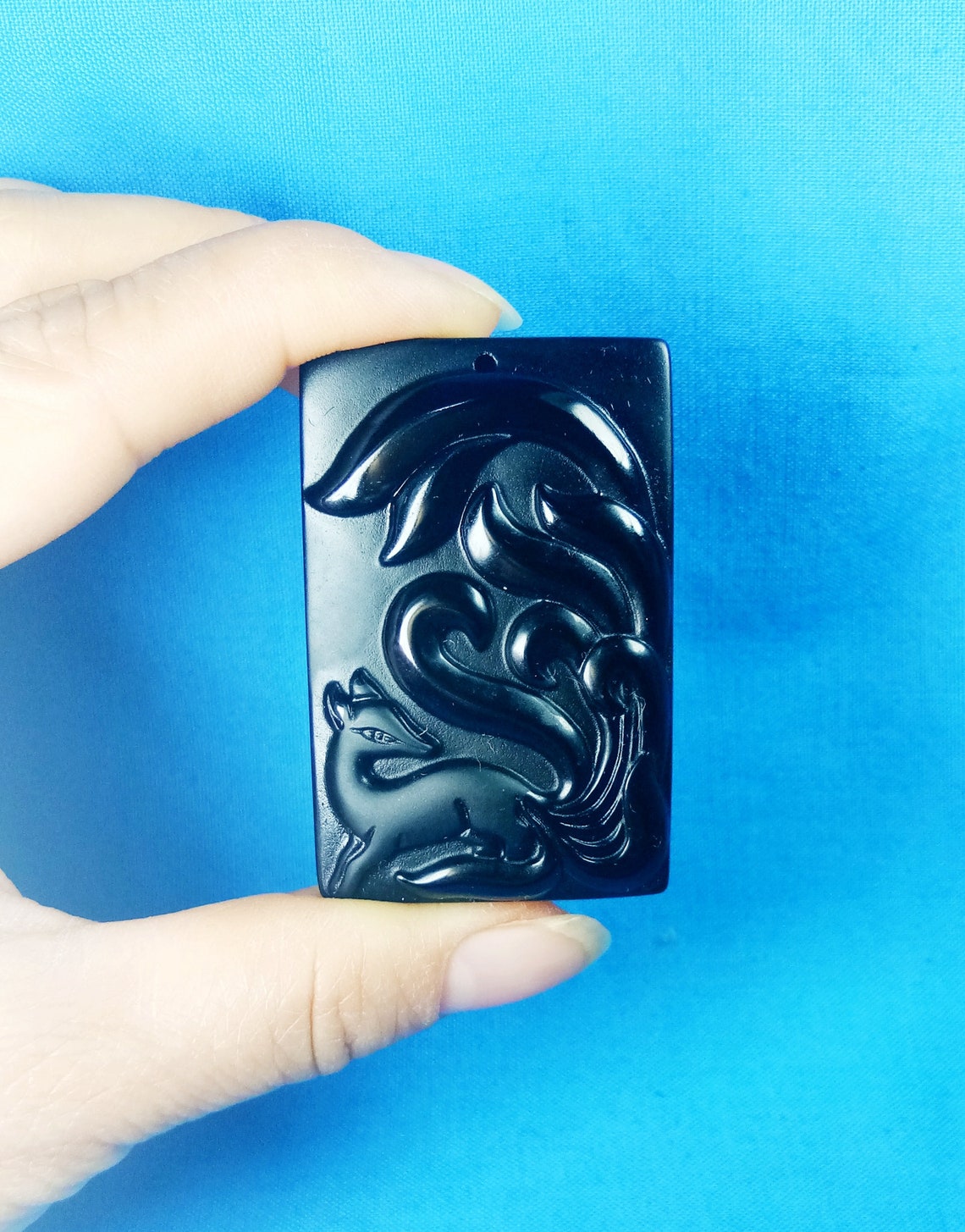 Natural Obsidian Carved Nine-tailed Fox Amulet Pendant It is - Etsy