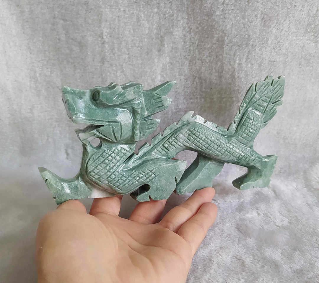 Natural Green Jade Statue. Carved With a Powerful Dragon Image Which ...