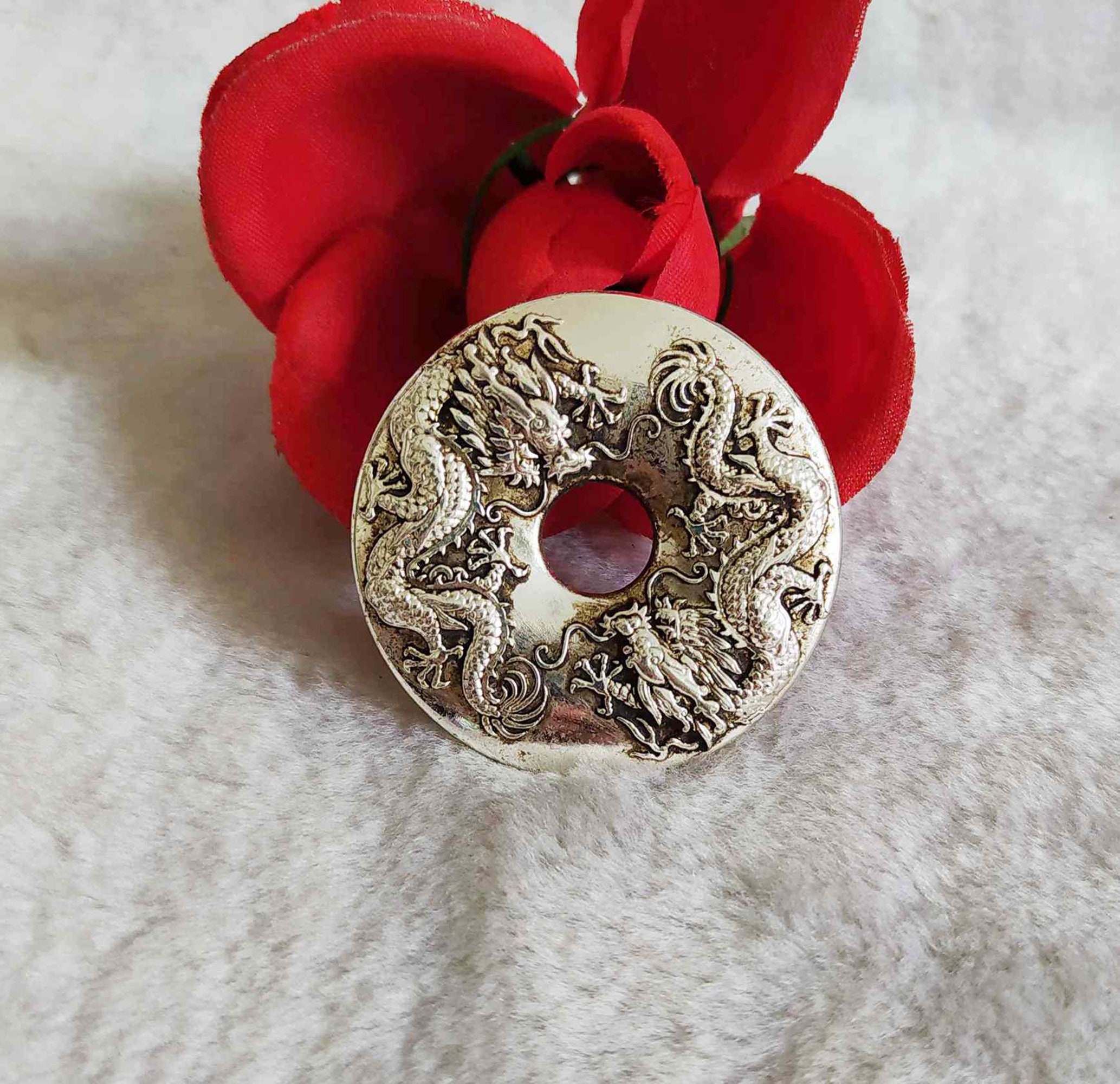 Antique Tibet Sliver Dragon Phoenix Pendant E2717 - Etsy