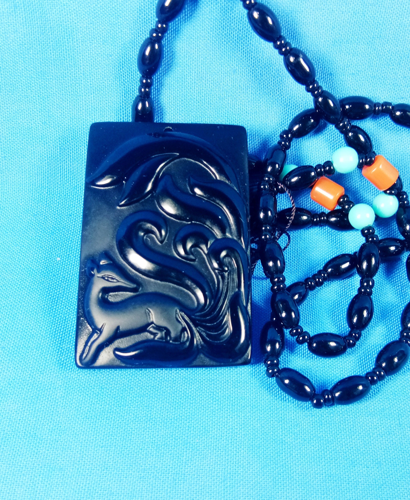 Natural Obsidian Carved Nine-tailed Fox Amulet Pendant It is - Etsy
