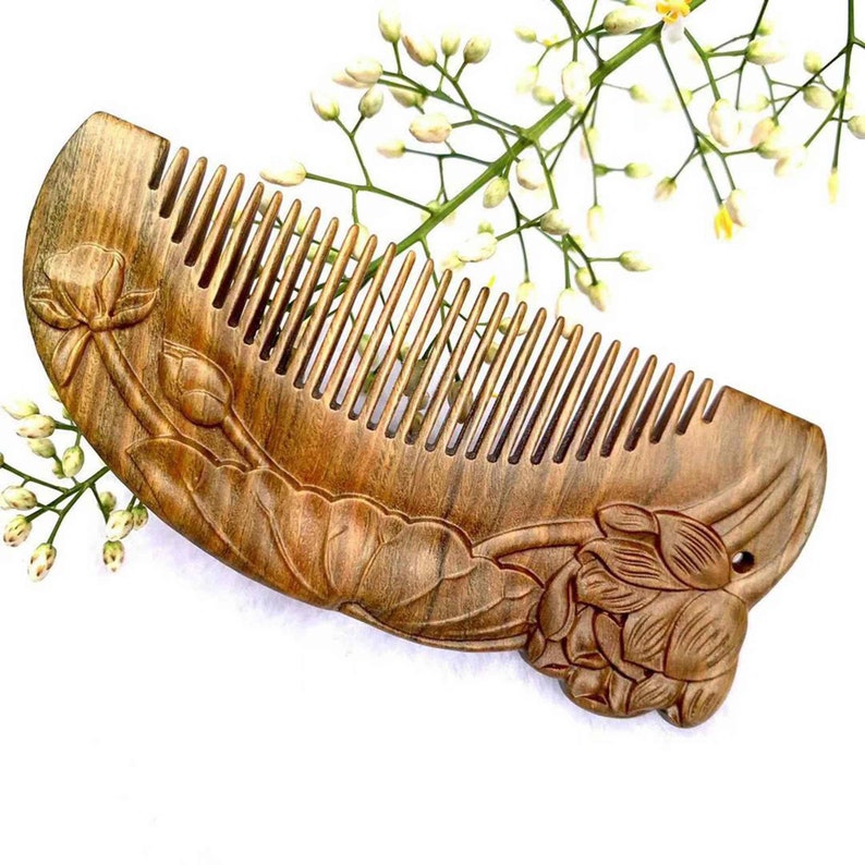 Natural Green Sandalwood Double-sided Carved Lotus Bossom Comb - Etsy