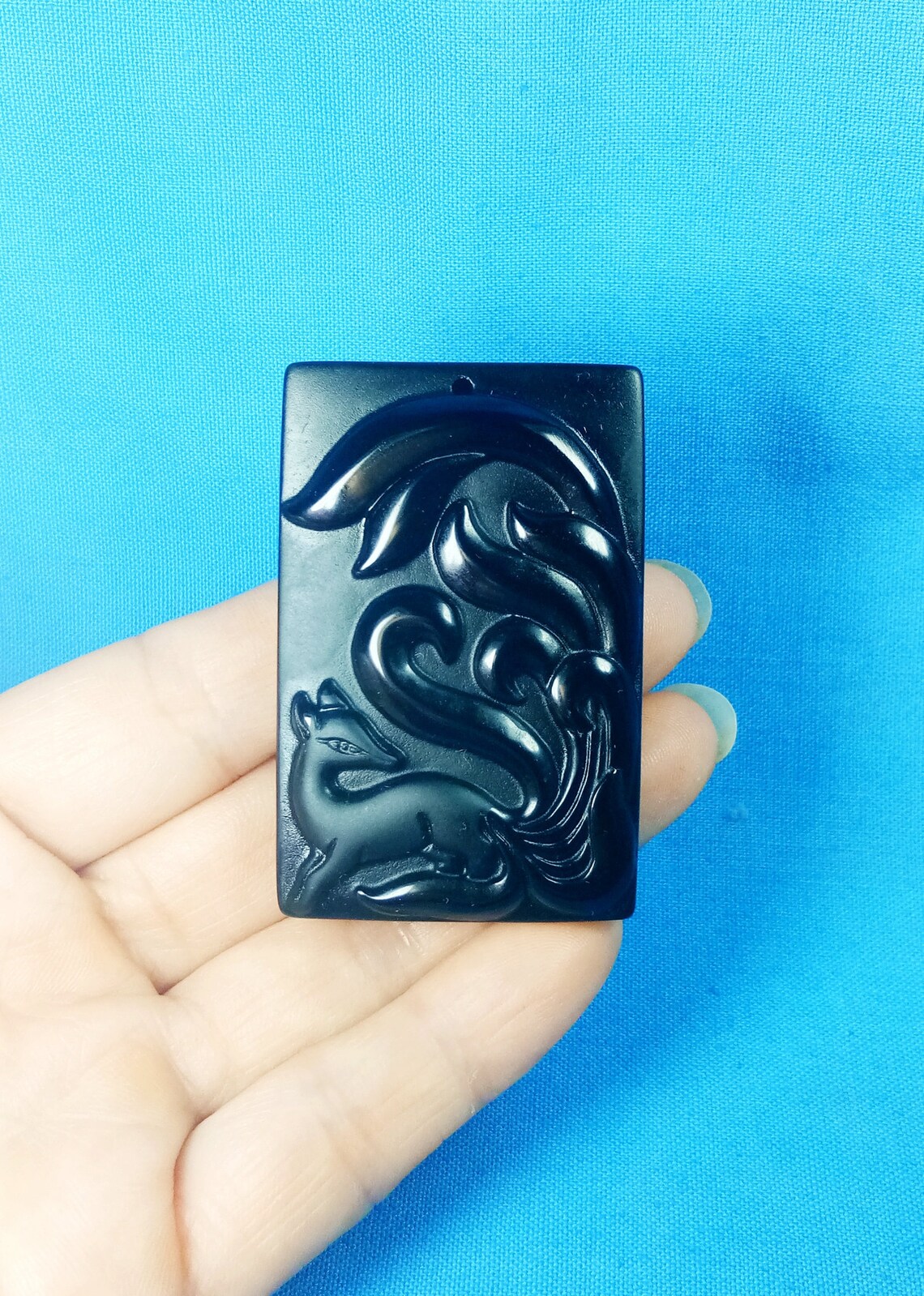 Natural Obsidian Carved Nine-tailed Fox Amulet Pendant It is - Etsy