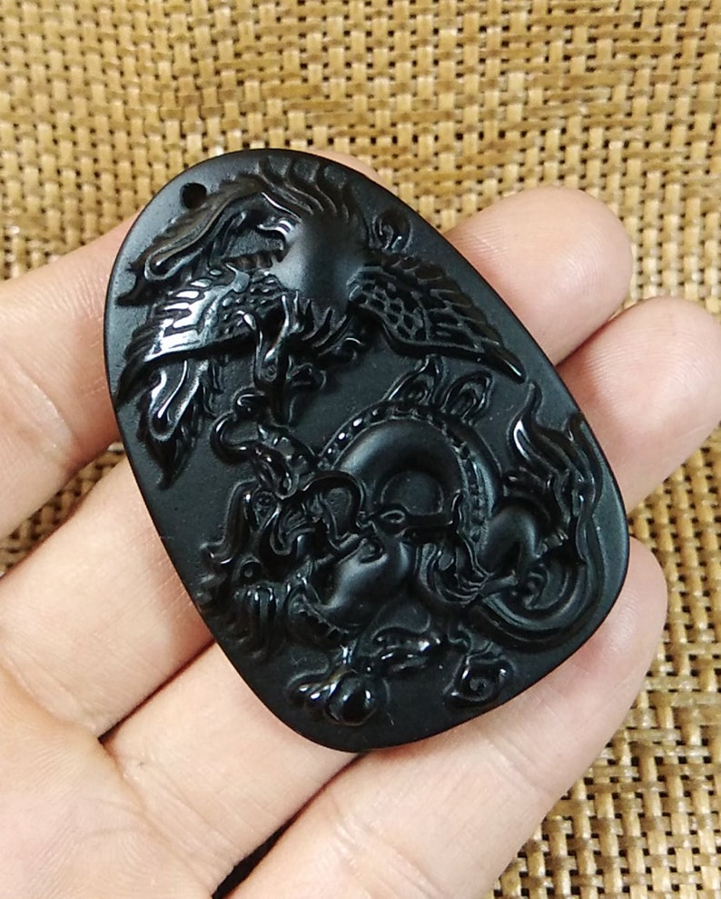Natural Obsidian Carved Amulet Pendant Carved With a Powerful - Etsy