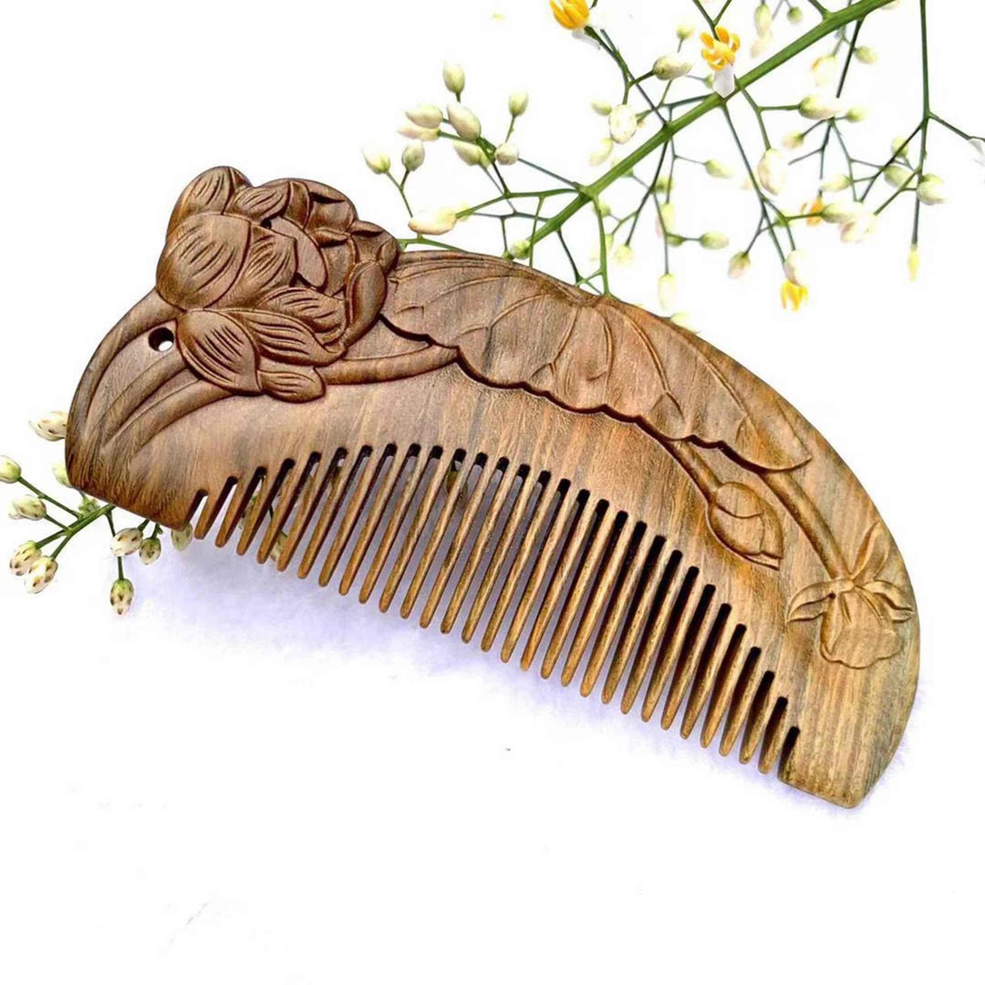 Natural Green Sandalwood Double-sided Carved Lotus Bossom Comb - Etsy