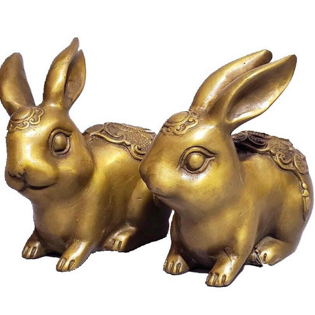 A Pair Brass Carved Rabbit Statue, Home Decoration ,antique Collection ...