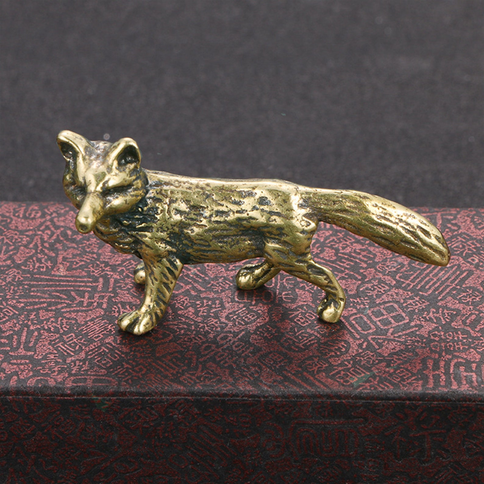 2 Pce Antique Brass Hand Carved Small Fox Statue Home - Etsy