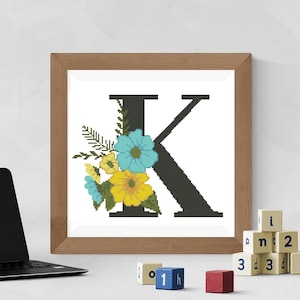 Cross Stitch Pattern Letter K, Monogram "k" Floral Pattern, Modern ...