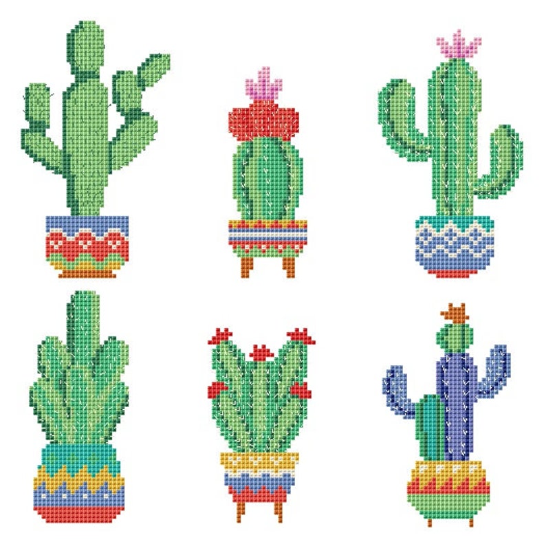 Cactus Cross Stitch Pattern Cute Home Decor Download PDF | Etsy