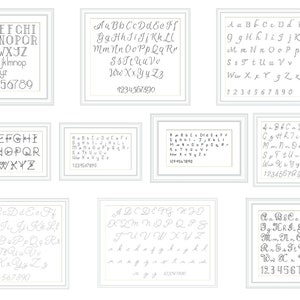 Set of 10 Cross Stitch Fonts and Numbers Pattern Backstitch Cursive ...