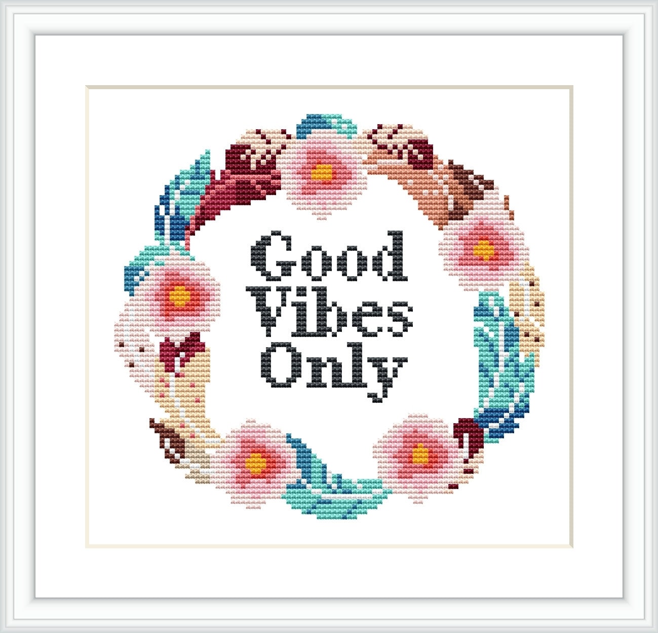 Good Vibes Only Cross Stitch Pattern: Boho Floral Wreath (PDF) - Etsy