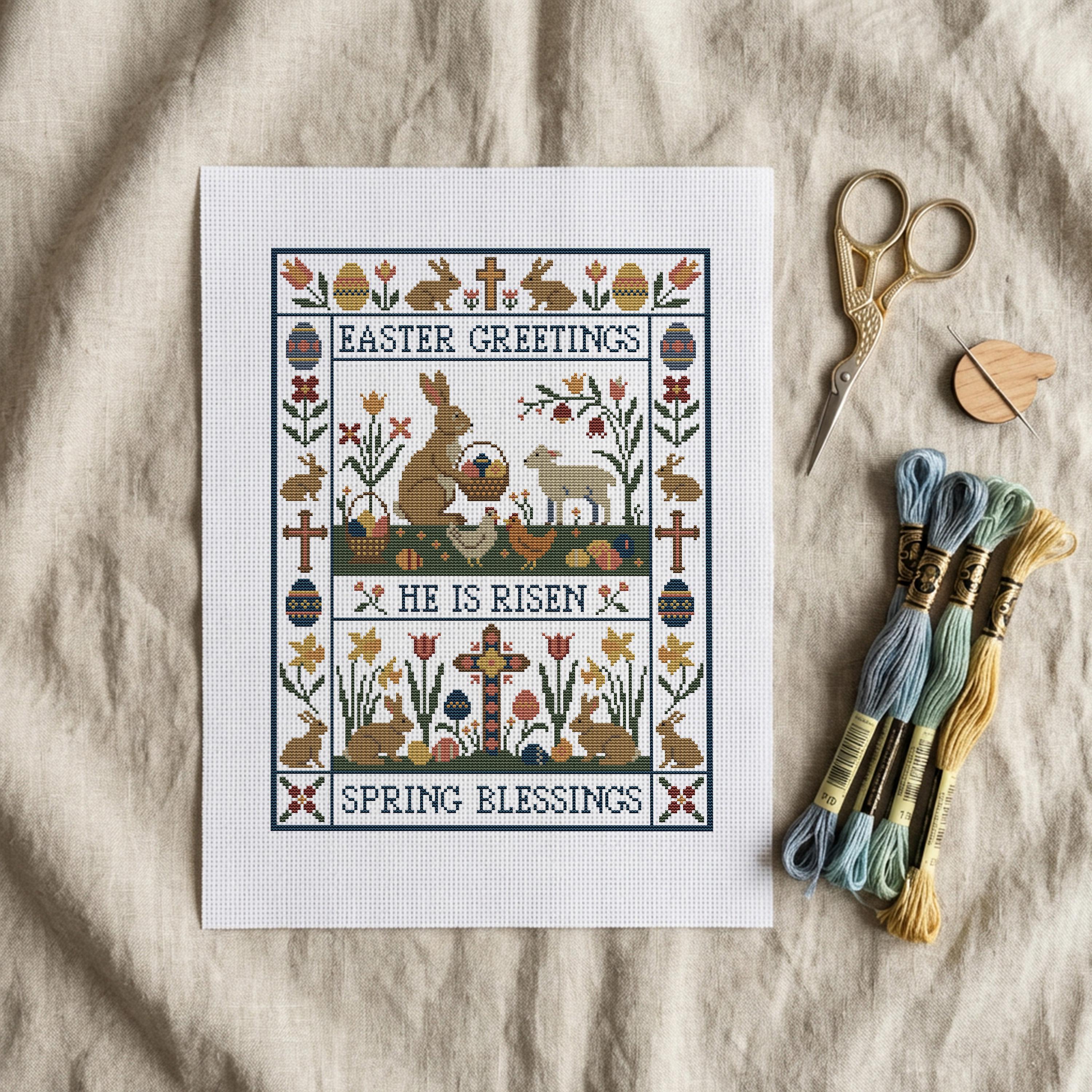 Christian Easter Cross Stitch Pattern Sampler, Religious Spring Xstitch ...