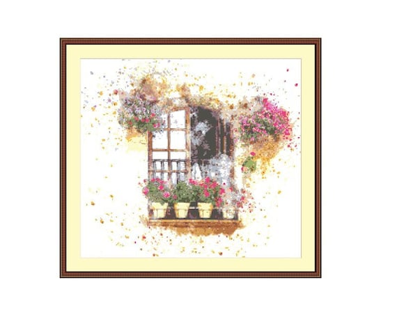 Window Flowers Cross Stitch Pattern PDF Floral Wall Decor - Etsy