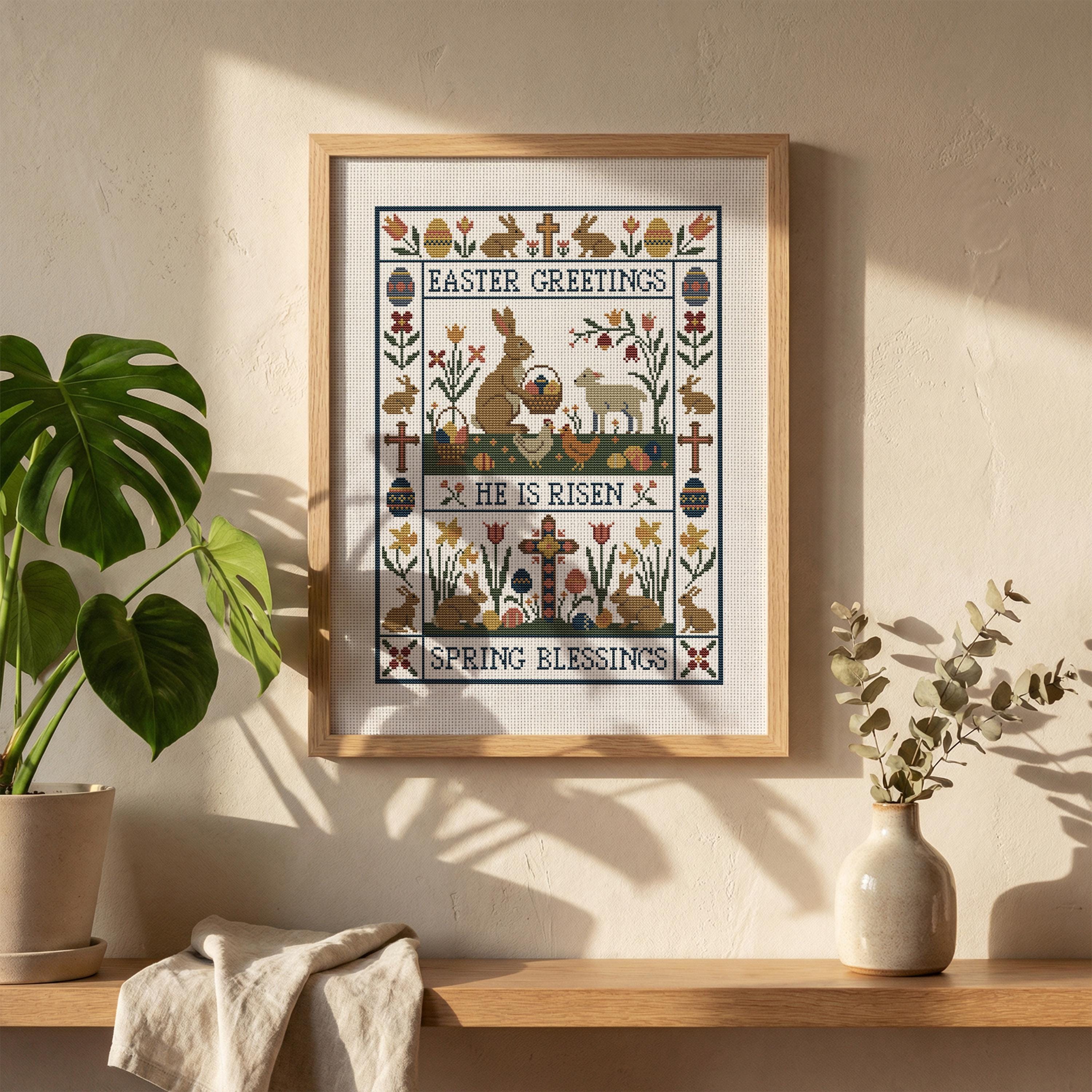 Christian Easter Cross Stitch Pattern Sampler, Religious Spring Xstitch ...