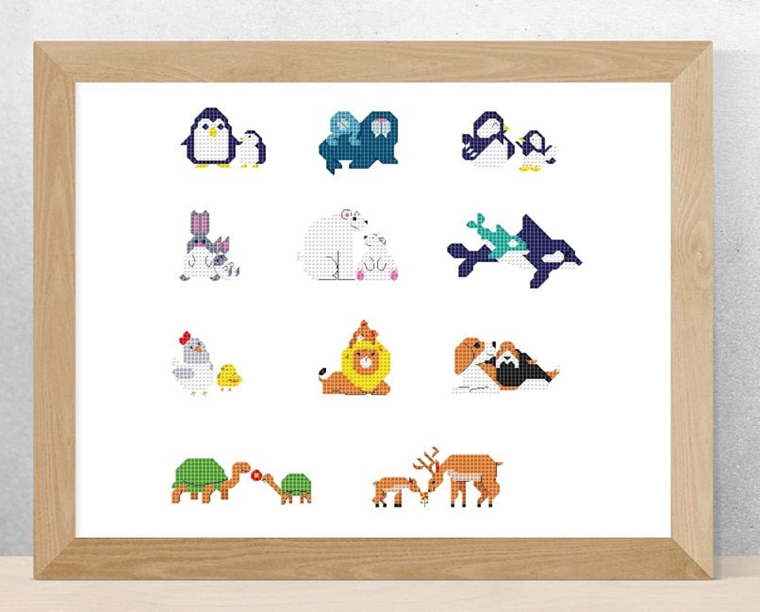 Cute Tiny Animals, Cross Stitch Pattern PDF, Mom and Baby Collection ...