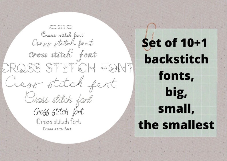 Set of 10 Cross Stitch Fonts and Numbers Pattern Backstitch Cursive ...