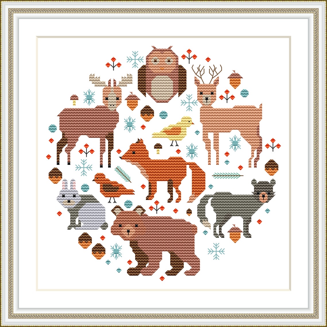 Forest animals cross stitch pattern winter deer wolf fox | Etsy