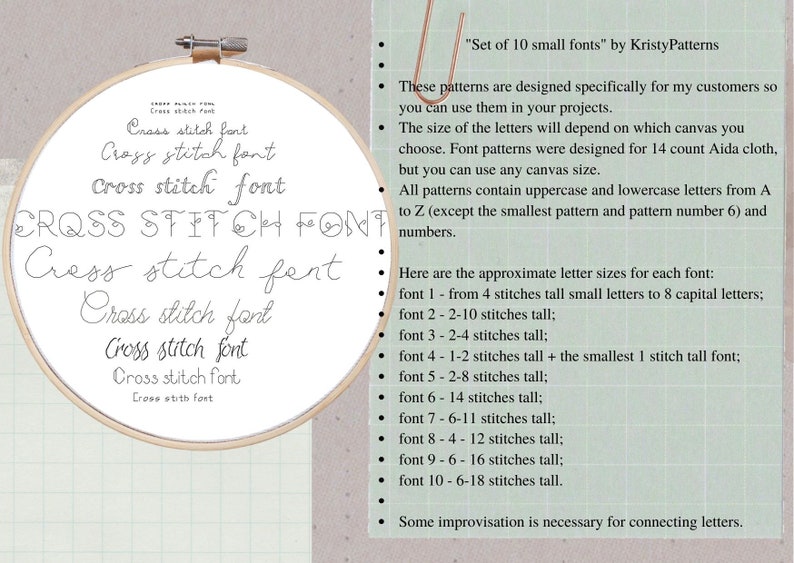 Set of 10 Cross Stitch Fonts and Numbers Pattern Backstitch Cursive ...