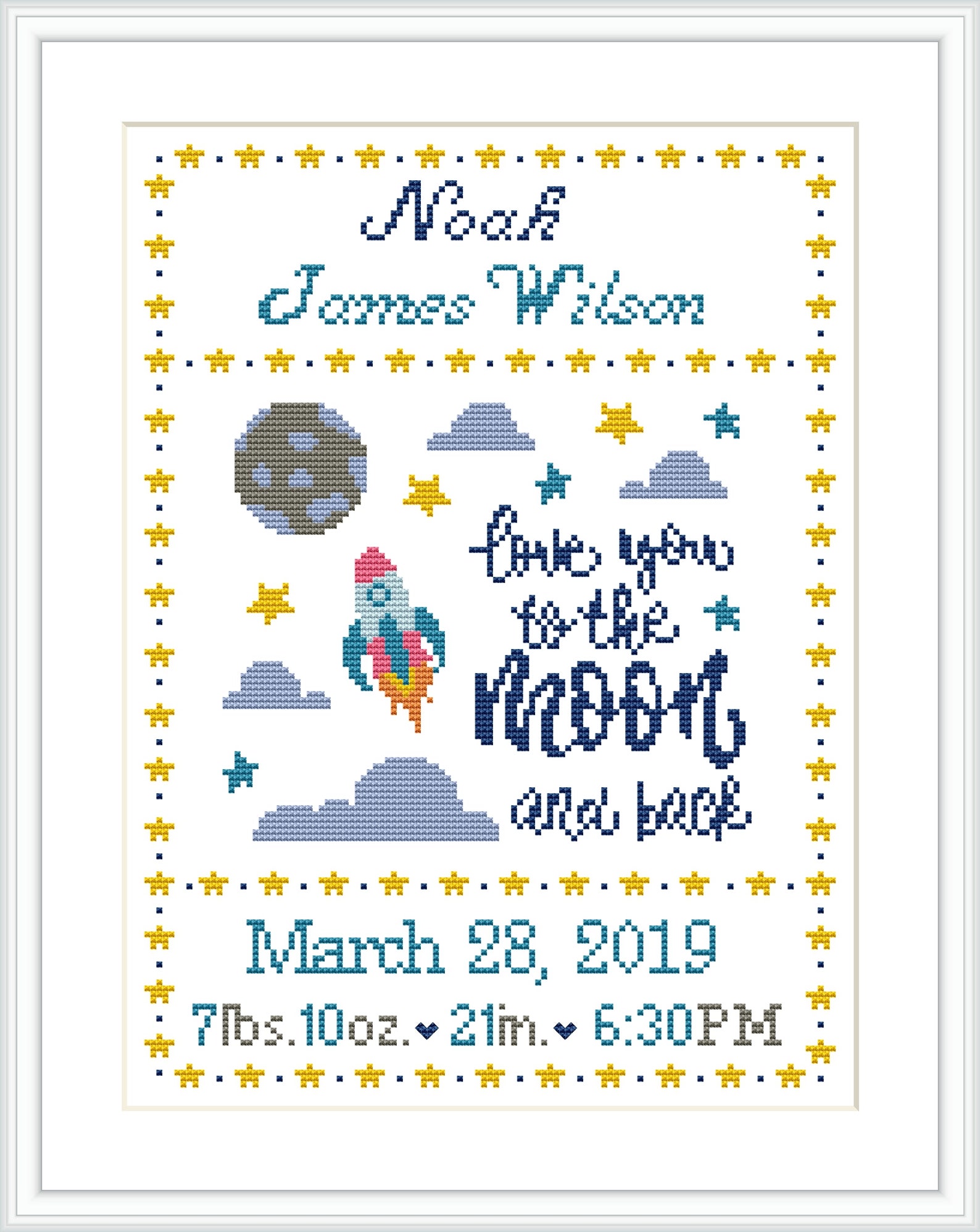 Birth Announcement Cross Stitch Pattern Love You to the Moon - Etsy