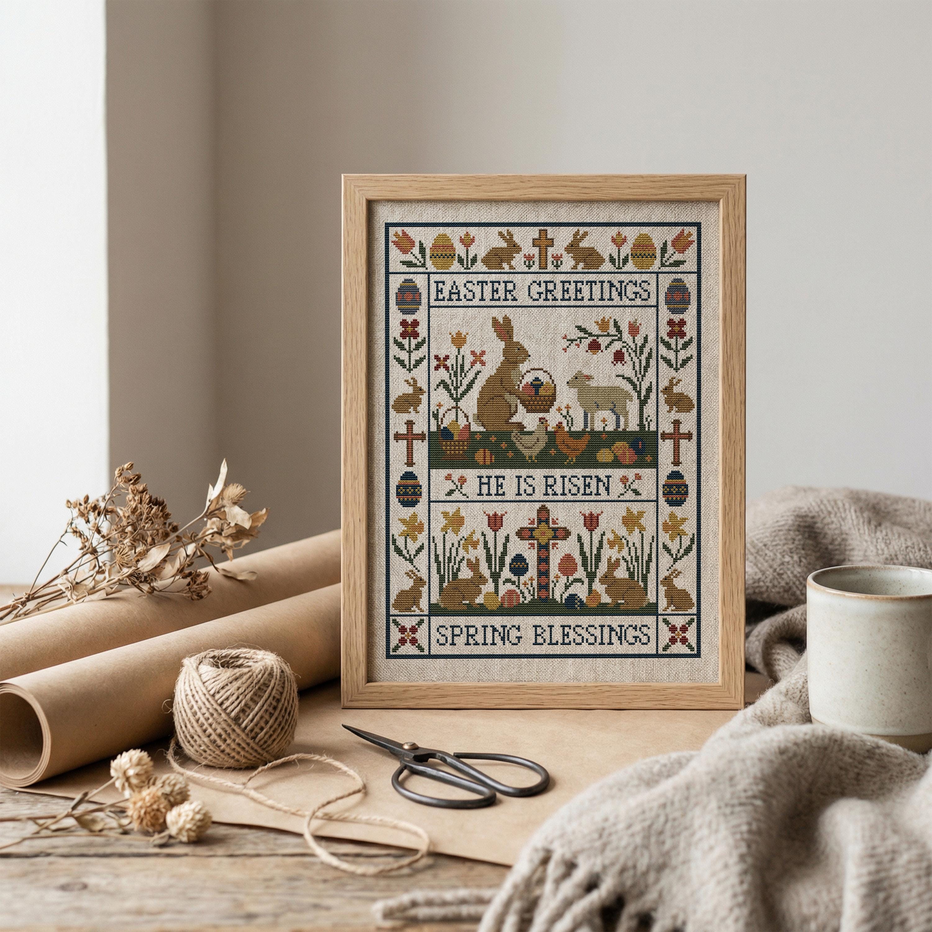 Christian Easter Cross Stitch Pattern Sampler, Religious Spring Xstitch ...