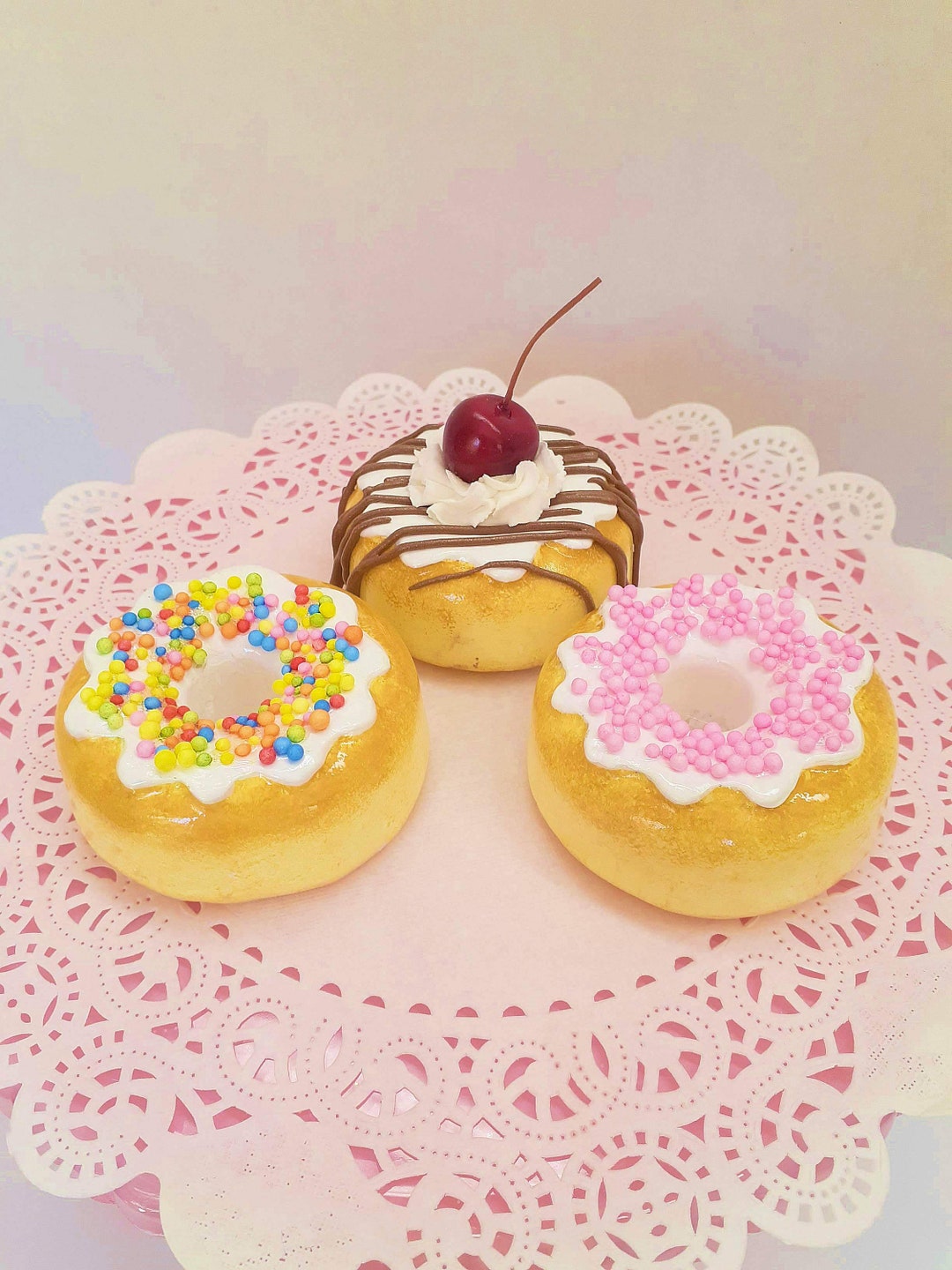 Assorted Fake Donuts Tiered Tray Decor Princess Pink Rainbow