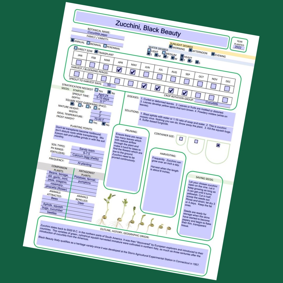 Garden Plant Information Sheet - Etsy