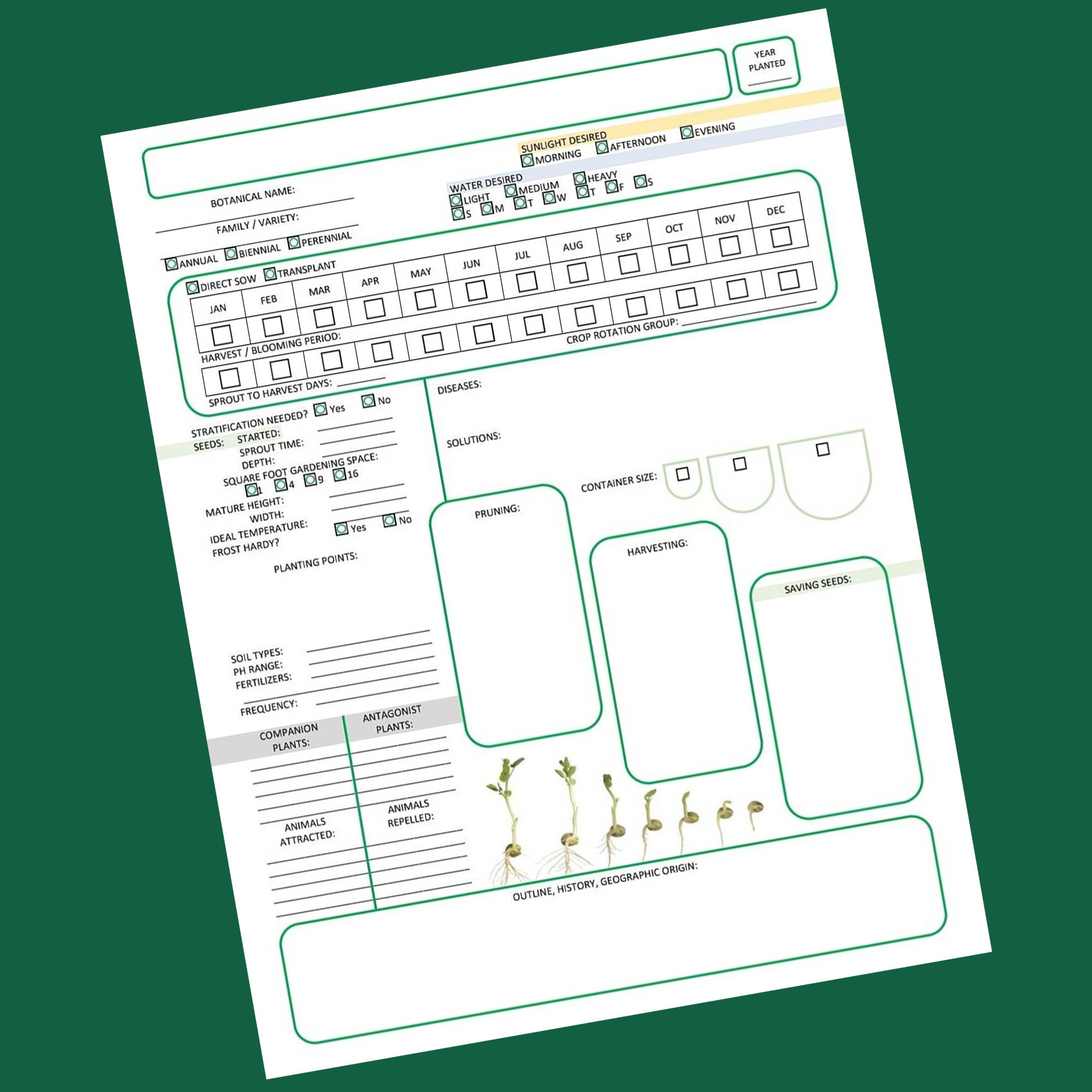 Garden Plant Information Sheet - Etsy