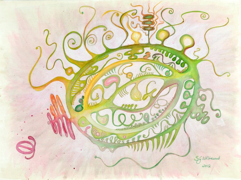 Amoeba, unframed print, Watercolour. fantastical Amoeba with jewel like ...