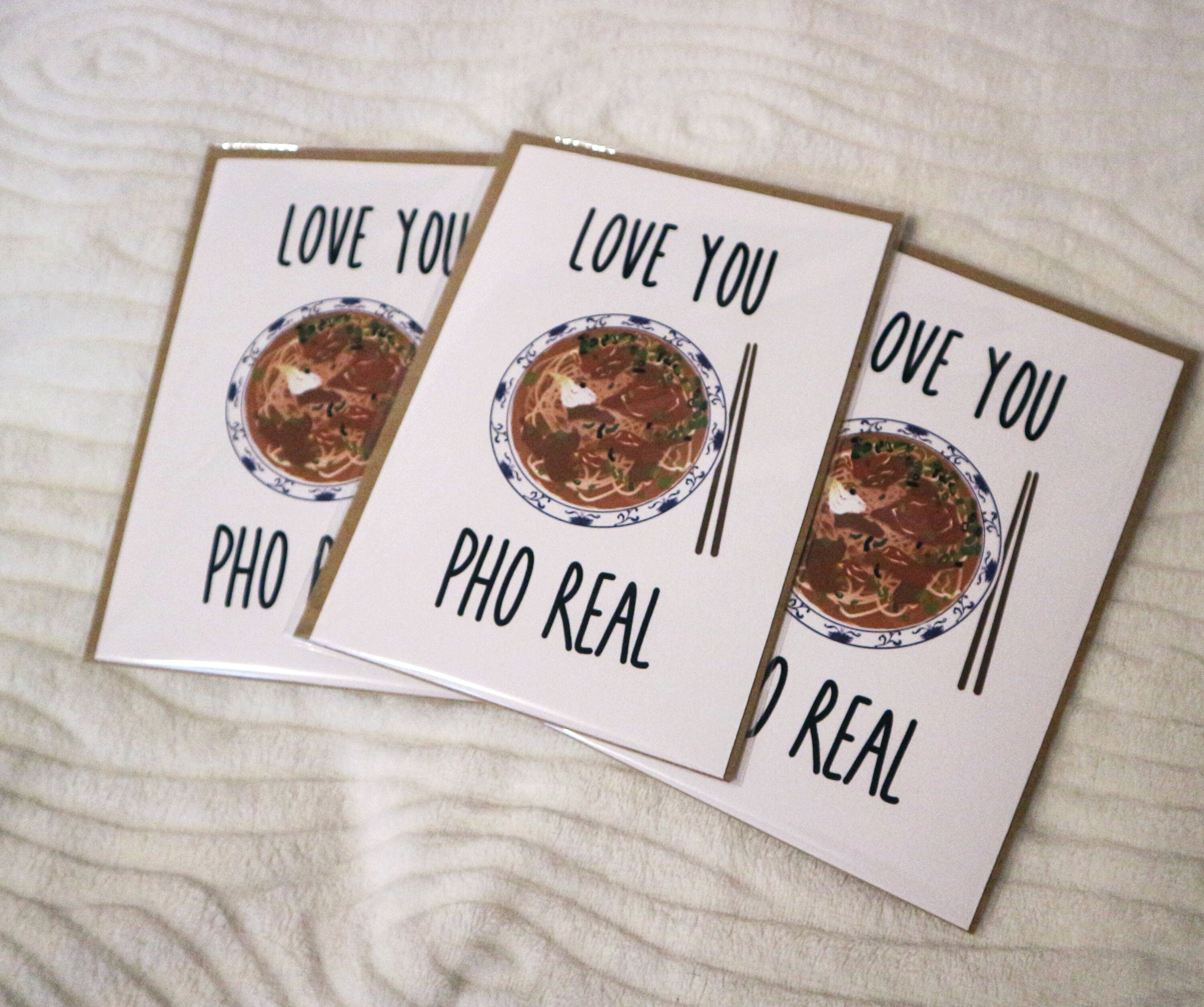 Love You Pho Real Greeting Card and Sticker Set Handmade - Etsy Canada