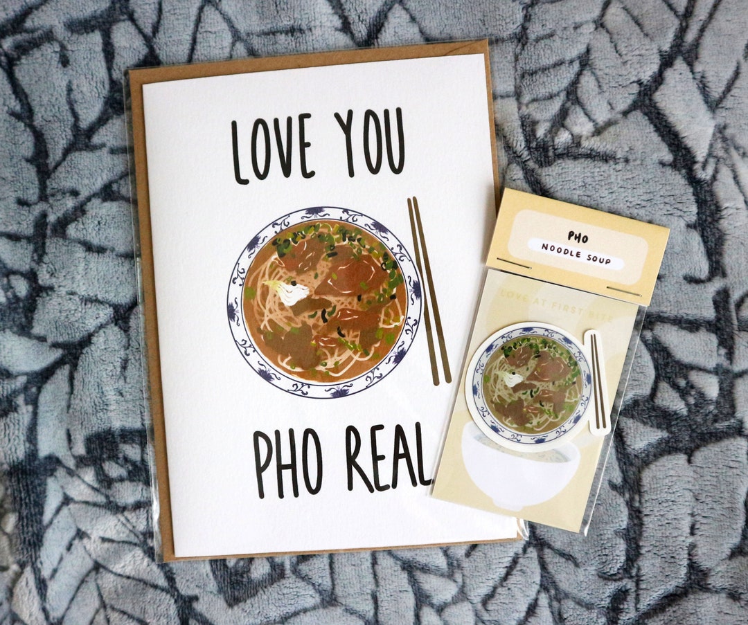 Love You Pho Real Greeting Card and Sticker Set Handmade - Etsy Canada