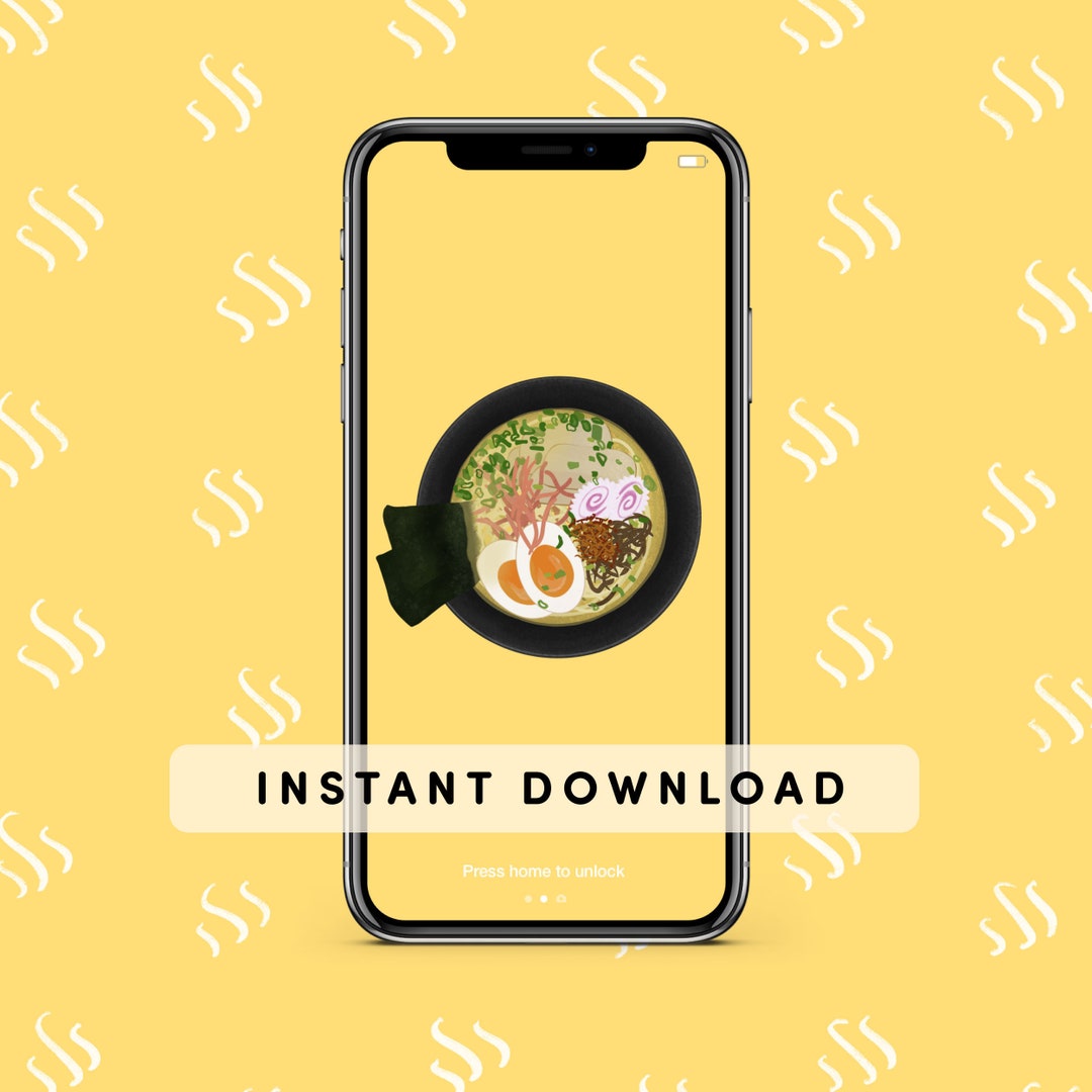 Cute Japanese Ramen Yellow Digital Wallpaper Phone Background | Noodle ...